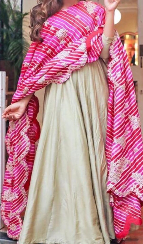 SILK GOWN WITH LEHARIYA HAND WORK DUPATTA | PEARL TRENDZ INDIA